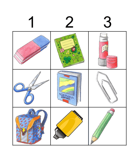 Schulsachen Bingo Card