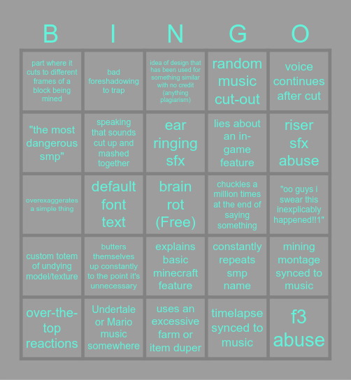 Minecraft SMP Video Bingo Card