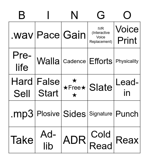 CC VO Bingo Card