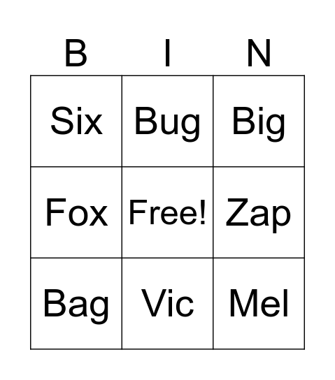 3-Letters Words Bingo Card