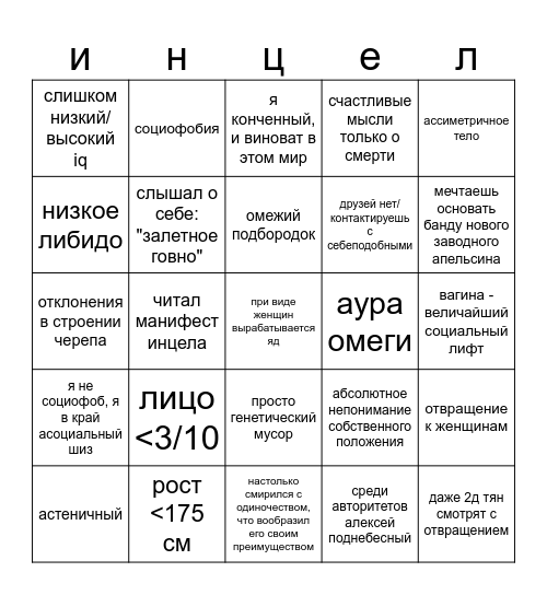 инцел бинго Bingo Card