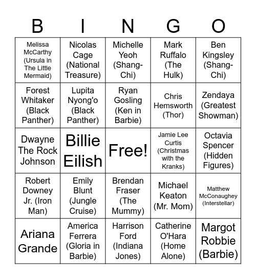 Oscars Bingo 2024 Bingo Card