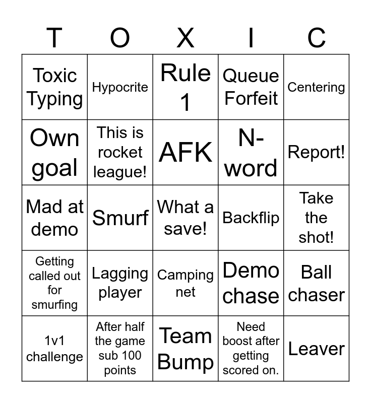 Toxic teammate randomize Bingo Card