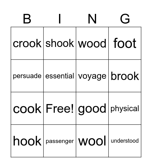 Set 3 vowel sounds -oo Bingo Card