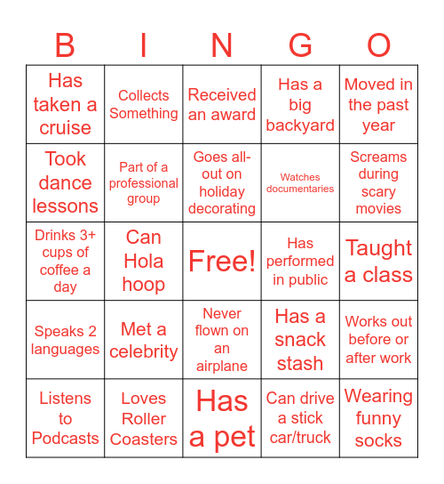 Program Department Bingo Card