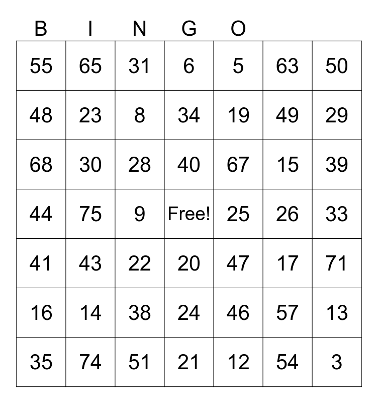 Number Bingo 1-10 Bingo Card