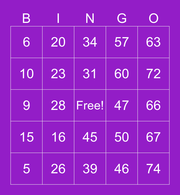 Magic Trick Bingo Card