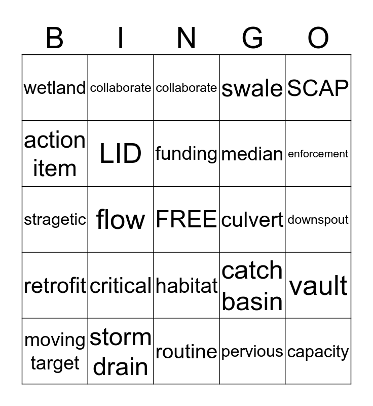 STORMWATER Bingo Card