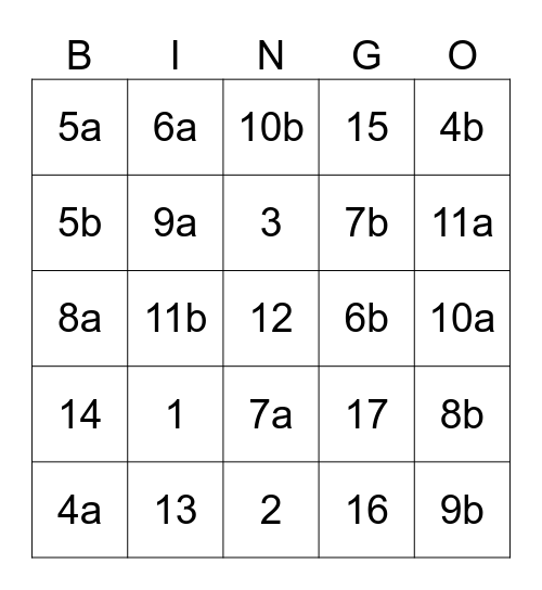 Ch. 9 Mid Chapter Checkpoint Bingo Card