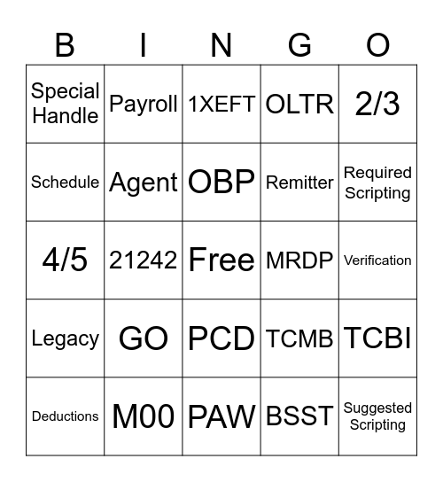 Microsoft Word Bingo Card