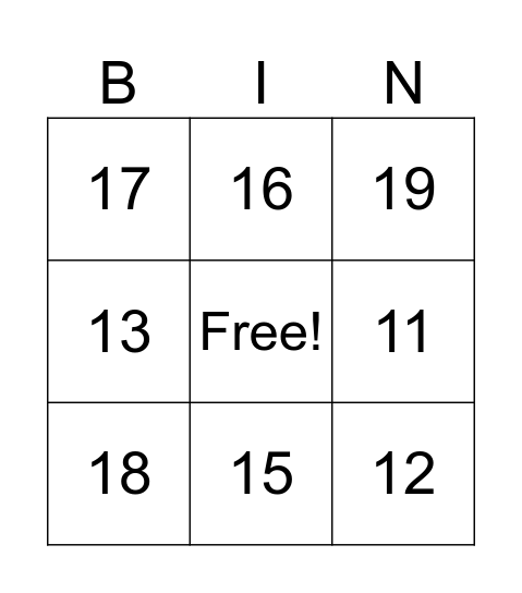 Ten and more Bingo Card