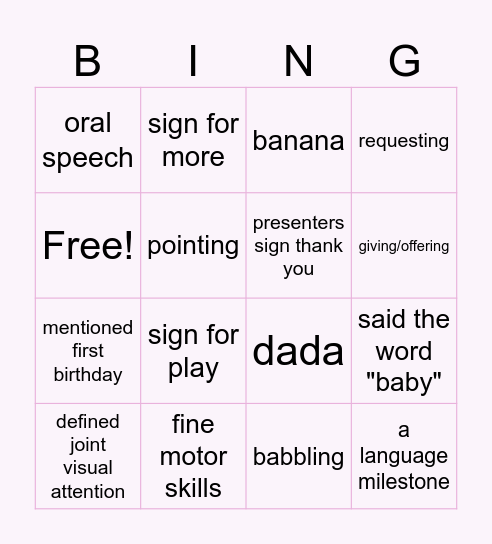 Baby's First Words & Sign Language! Bingo Card