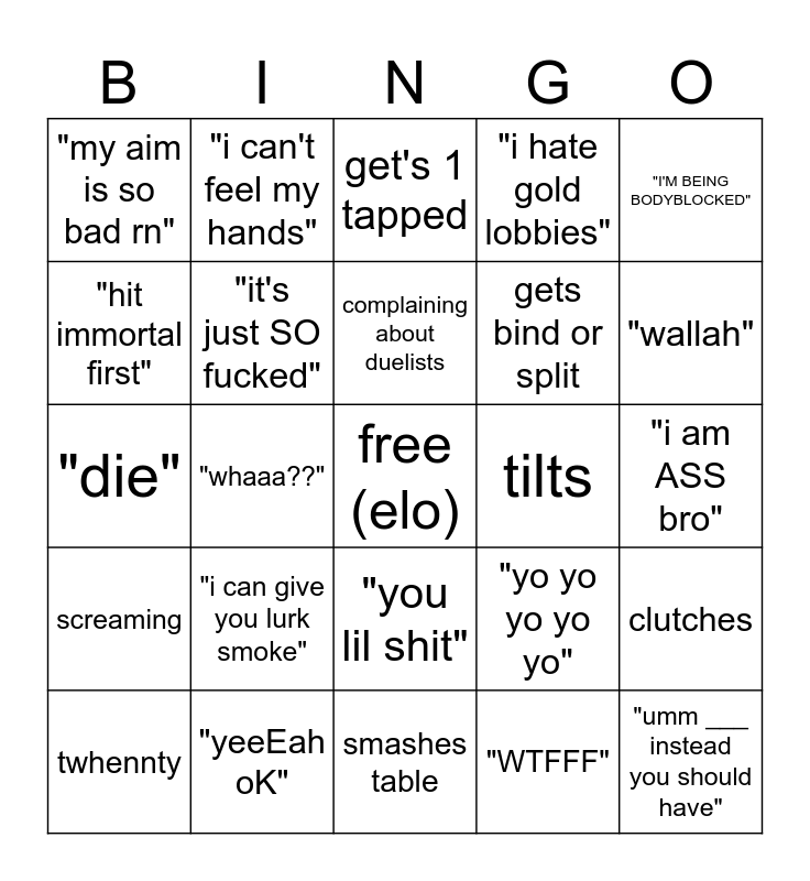 luis playing val Bingo Card