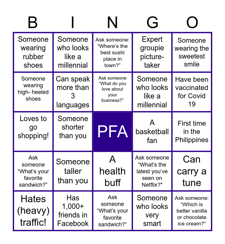 PFA 'LET'S CONNECT!' CARD Bingo Card