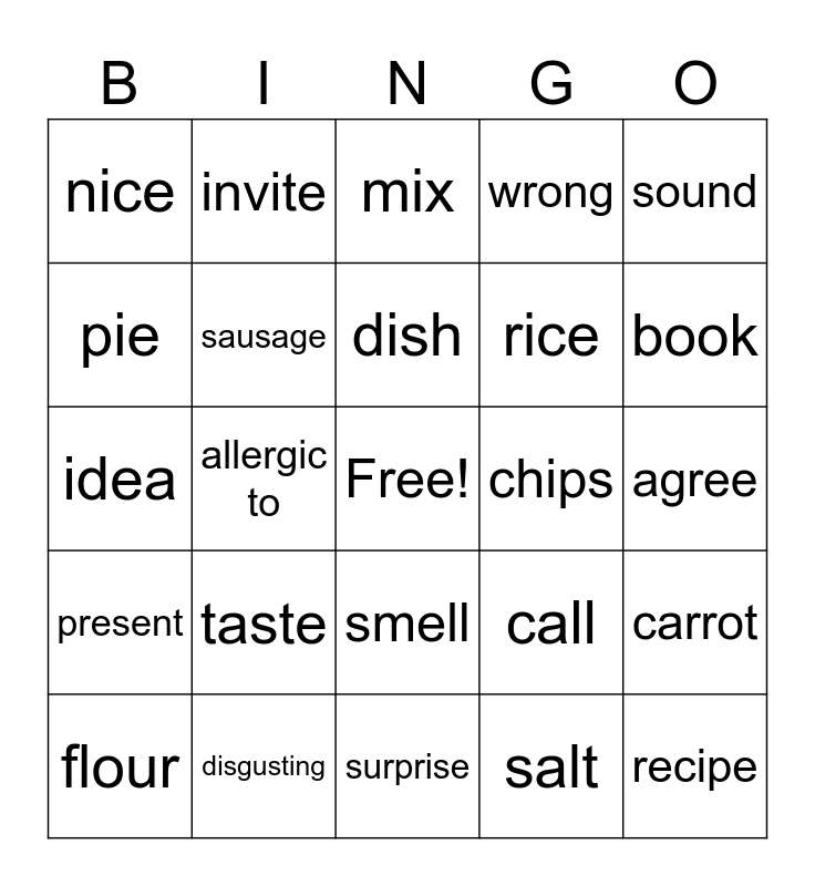 Bingo unit 5 1BK Bingo Card