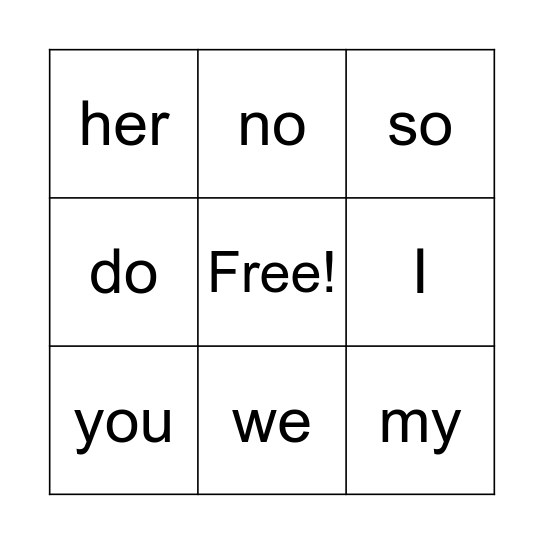 Tricky Words Bingo Card