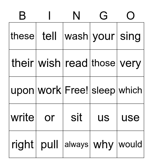 2nd Grade Dolch Words B Bingo Card