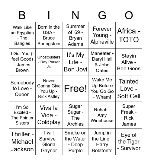 Virtual Music Bingo Card