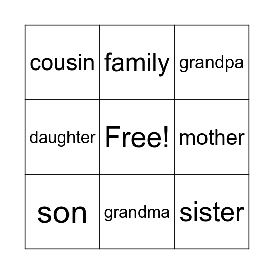 family members Bingo Card