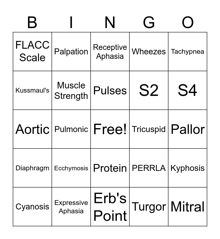 Assessment Bingo Card