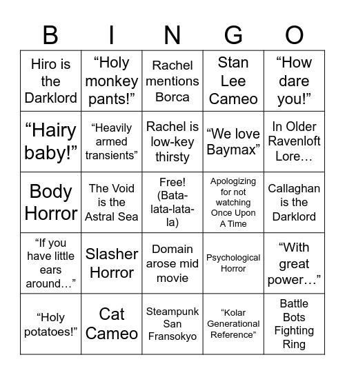WWoDL: Big Hero 6 Bingo Card