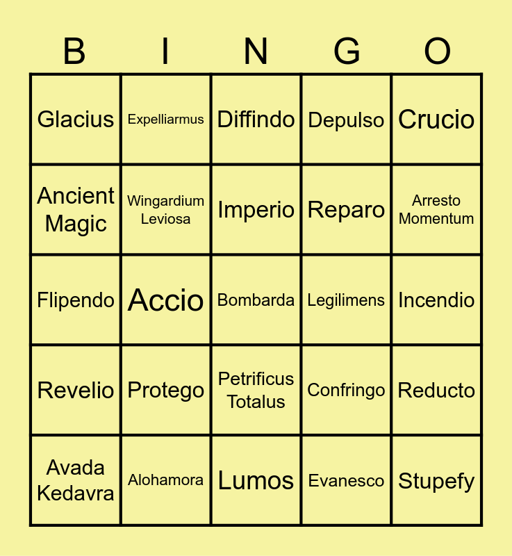 SFW HL Spells Bingo - Hufflepuff Bingo Card