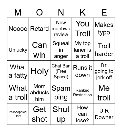 Monkey Man Dan Bingo Card