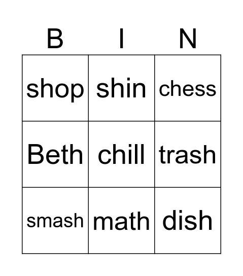 K - Digraph Bingo Card