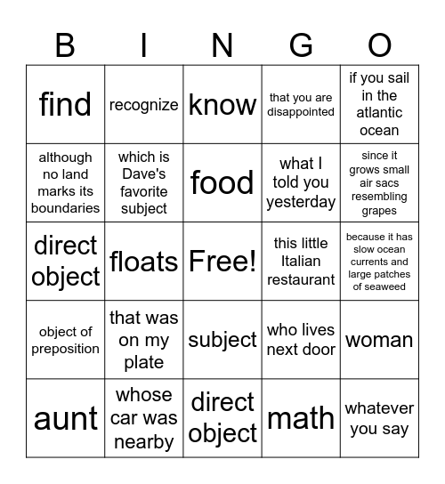 Clauses Bingo Card