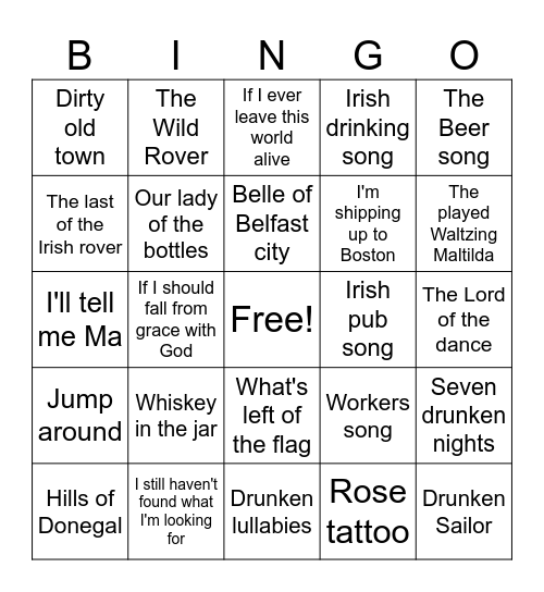 Joe Knows The Irish! Bingo Card