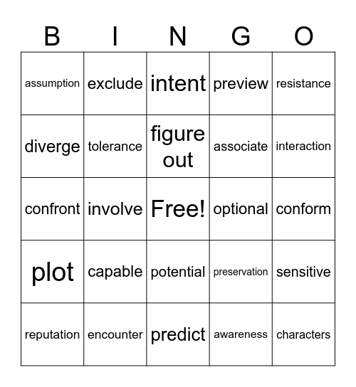 6th Grade Unit 1 Vocabulary Bingo Card