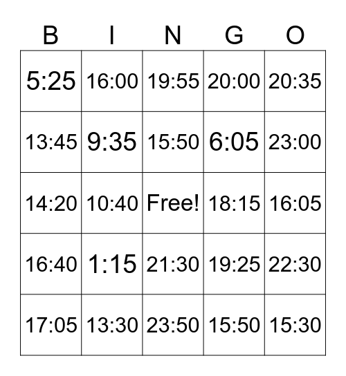 Digitale klok Bingo Card