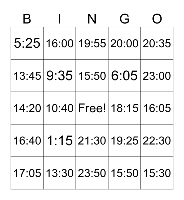 Digitale klok Bingo Card