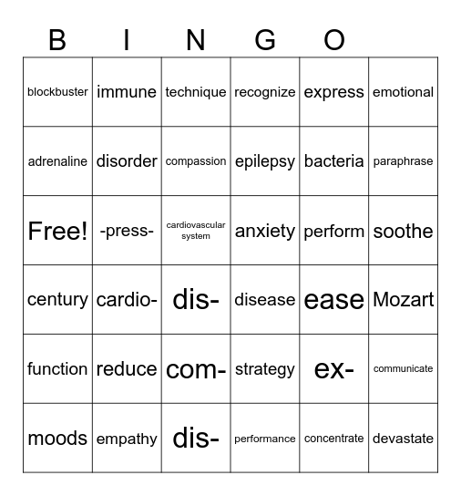 Mental and Emotional Health Bingo Card