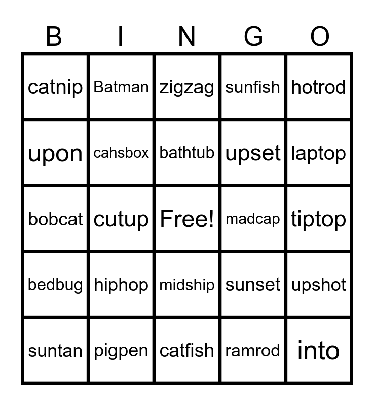 Compound Words PF 2-6 Bingo Card