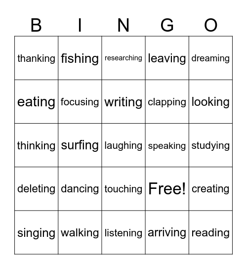 Present-Progressive Verbs Bingo Card