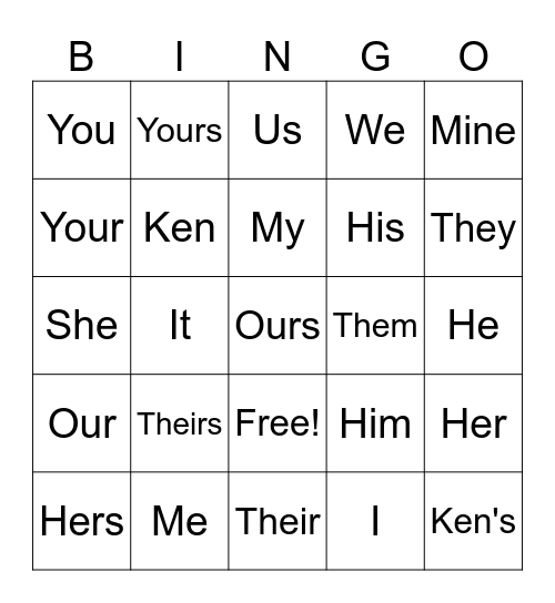 I My Me Mine BINGO Card
