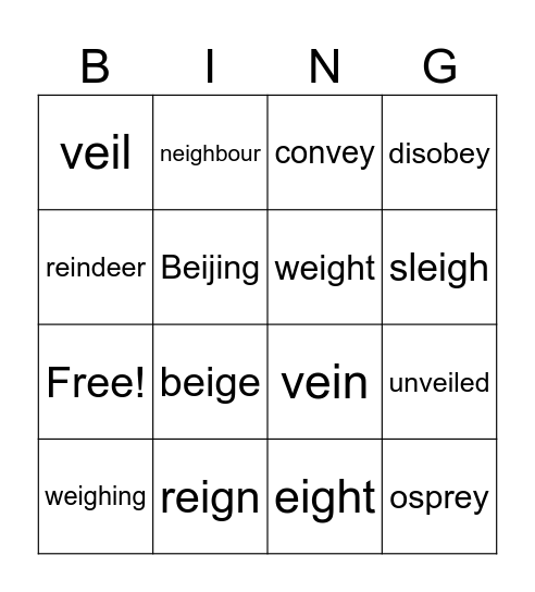 spellings of /ae/ Bingo Card