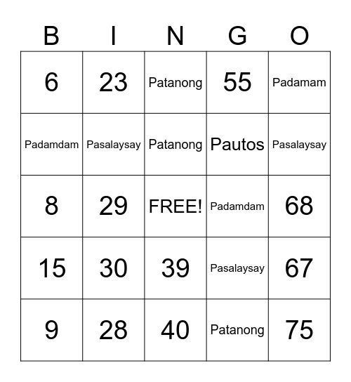 URI NG PANGUNGUSAP Bingo Card