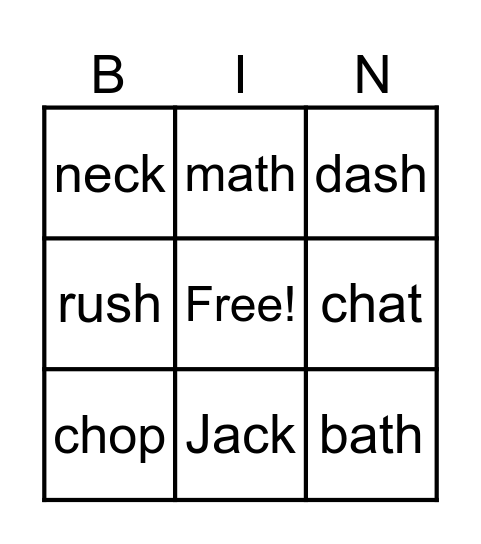 Digraph Bingo Card