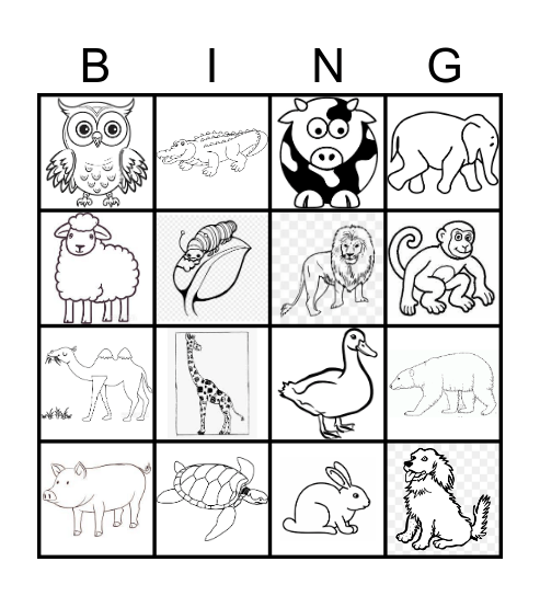 Animal Bingo 4x4 Bingo Card