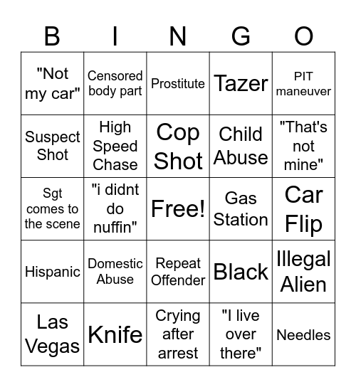 COPS Bingo Card