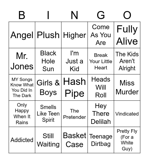 Emo/Pop Punk Bingo Card