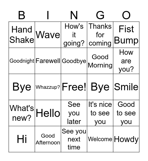 Greetings Bingo Card