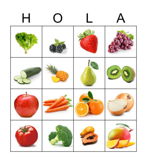 Frutas y vegetales Bingo Card