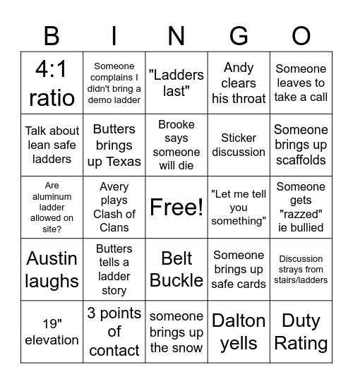 Stairways and Ladders Bingo Card