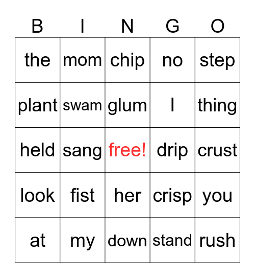 Trick Word Bingo Card