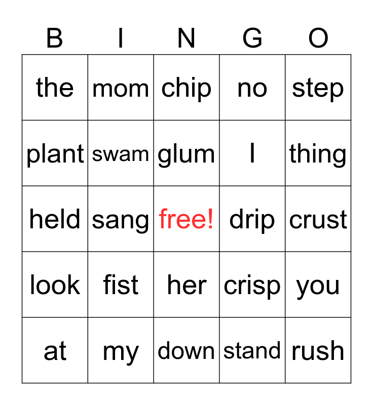 Trick Word Bingo Card