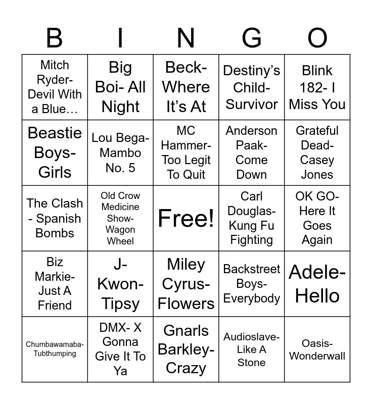 X Marks The Radio Bingo Card