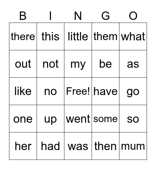 common words (P & R) Bingo Card